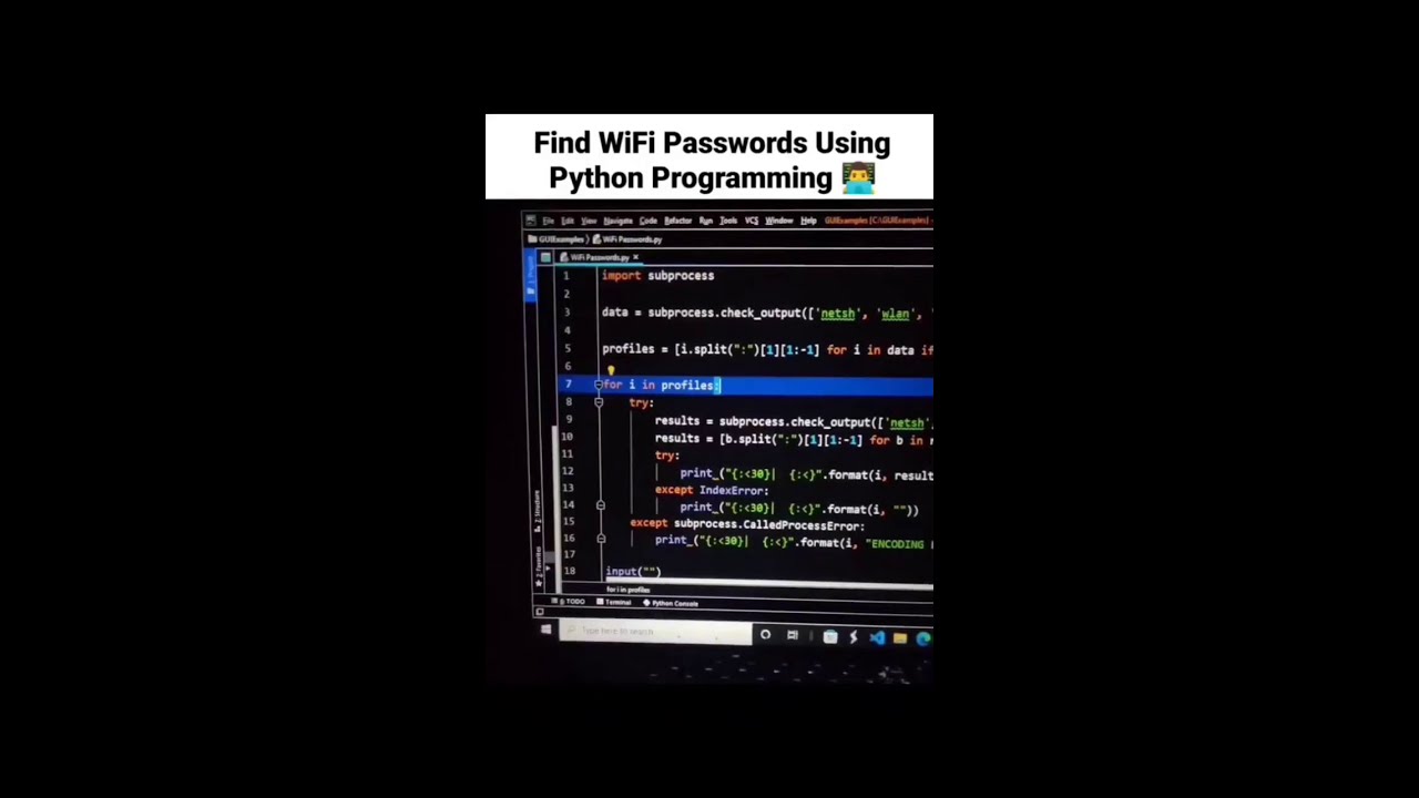 Find WIFI Passwords Using Python Programming #shorts