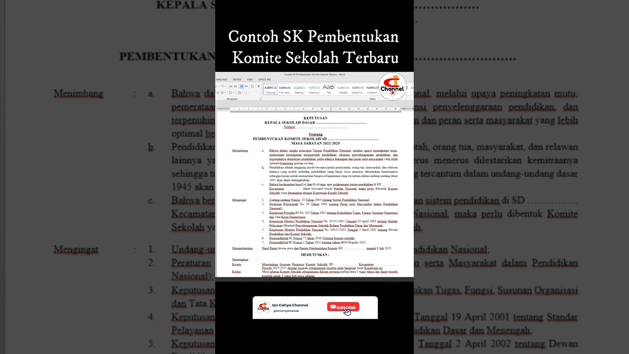 Contoh SK Pembentukan Komite Sekolah Terbaru