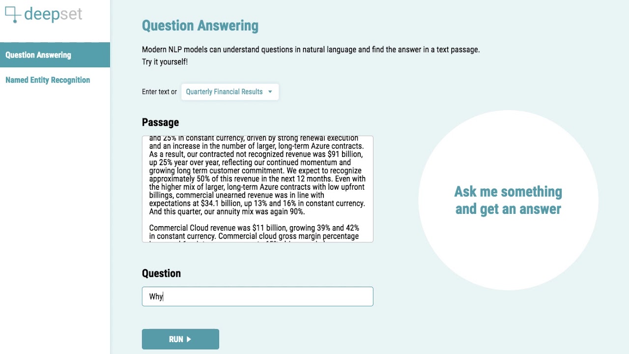 deepset Question Answering for Financial Information