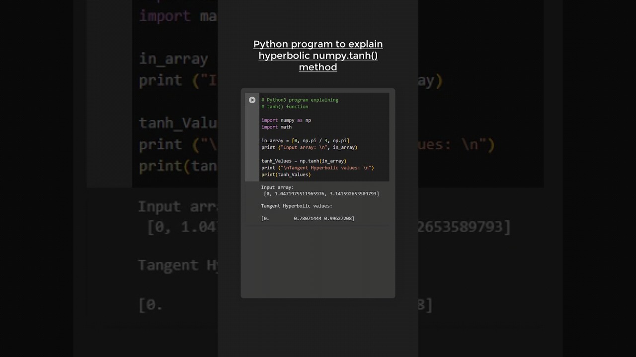 numpy.tanh( ) function for NUMPY in Python 😱😁😱😁😎🆒😎🆒😎🆒😱