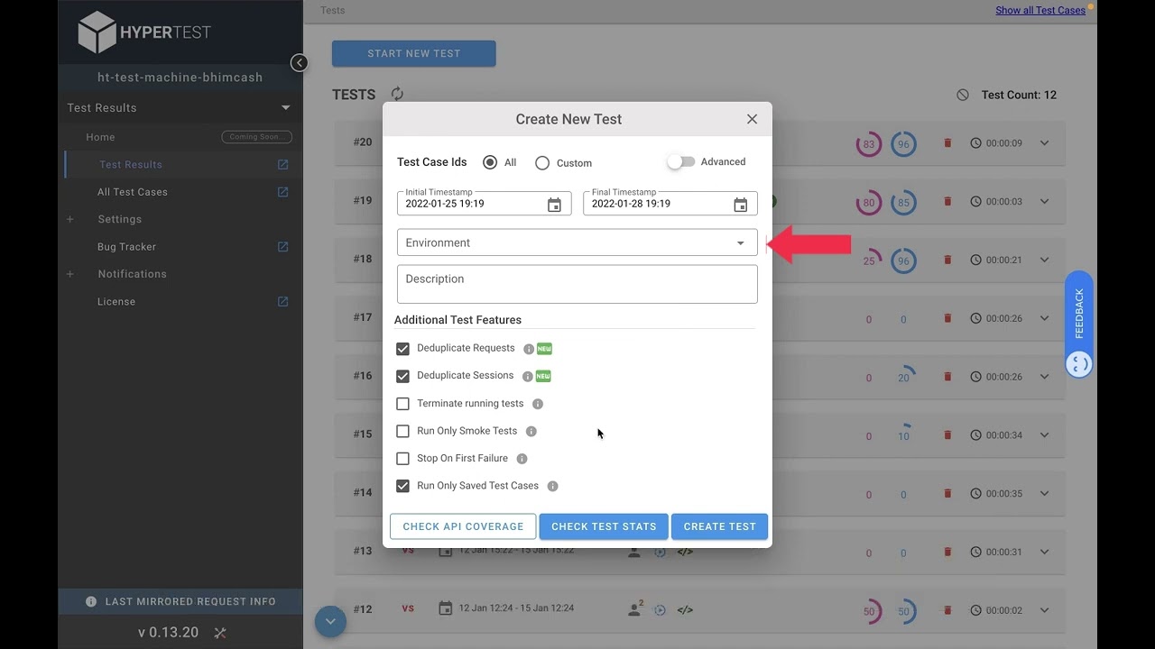 Start a new test | HyperTest