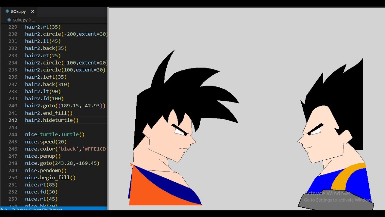Draw Goku In Python Turtle With Code |Full Python Code