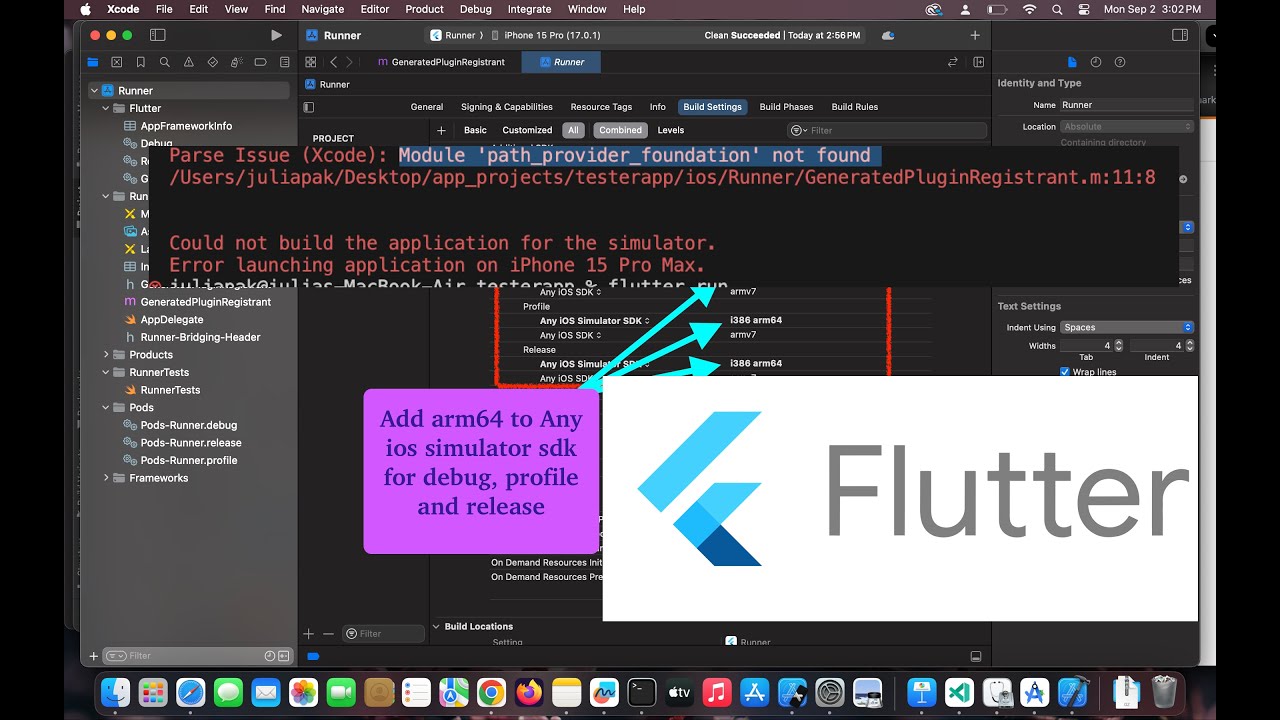 Flutter run error: Xcode Module 'path_provider_foundation' not found