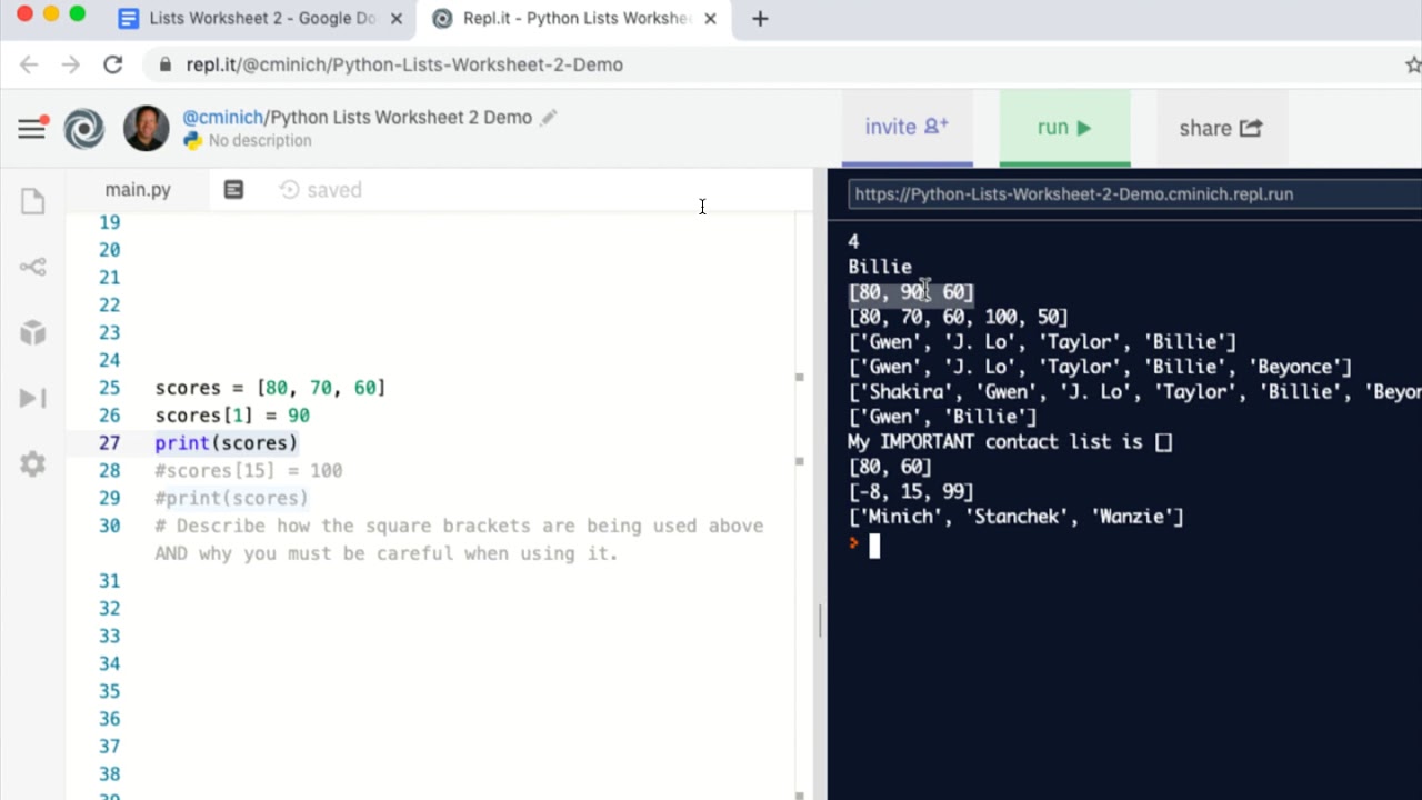 Lists Worksheet 2 (Python)
