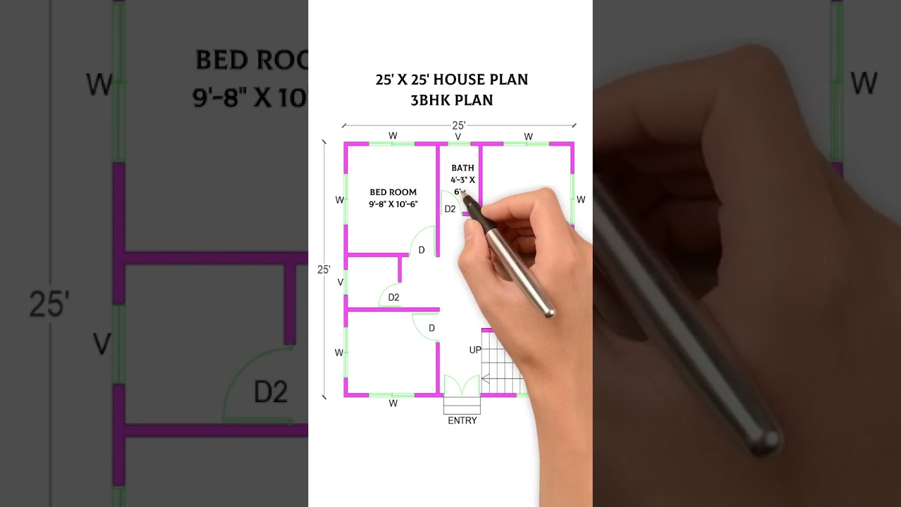 25x25 House Plan: 3 BHK in 625 sq ft