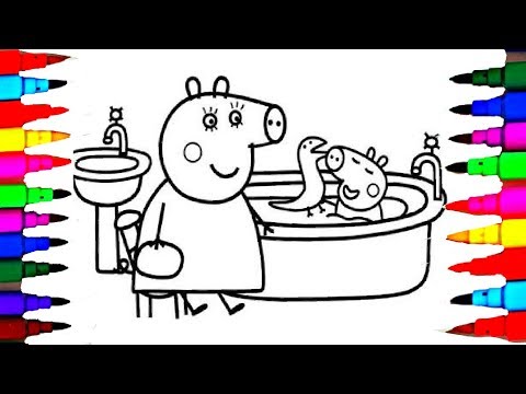 Coloring Page Peppa Pig George Pig in the Bathroom Bathtub Coloring ...