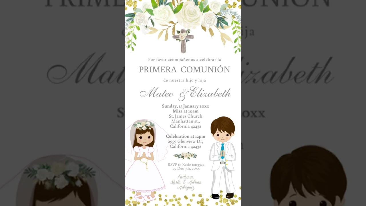 Z90 White Floral Sibling Boy and Girl first communion Invitation