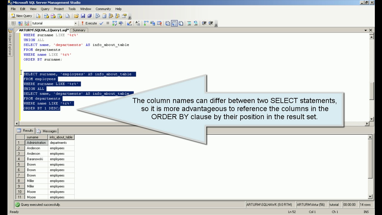 SQL Tutorial: Union (Lesson 7)