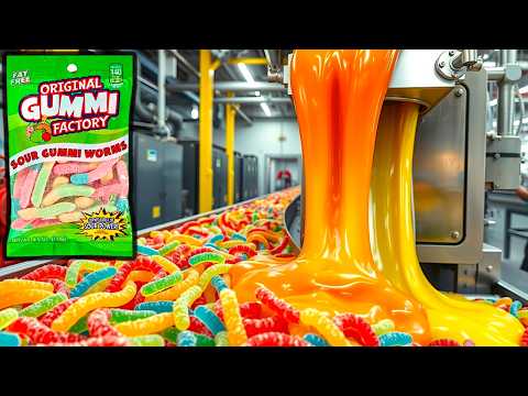 How Sour Gummy Worms are Made in Factory 🍬🍬