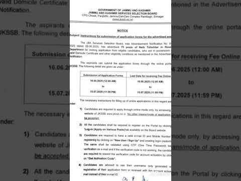 jkssb naib tehsildar posts out 2025 / jkssb naib tehsildar vacancy out #jkssb