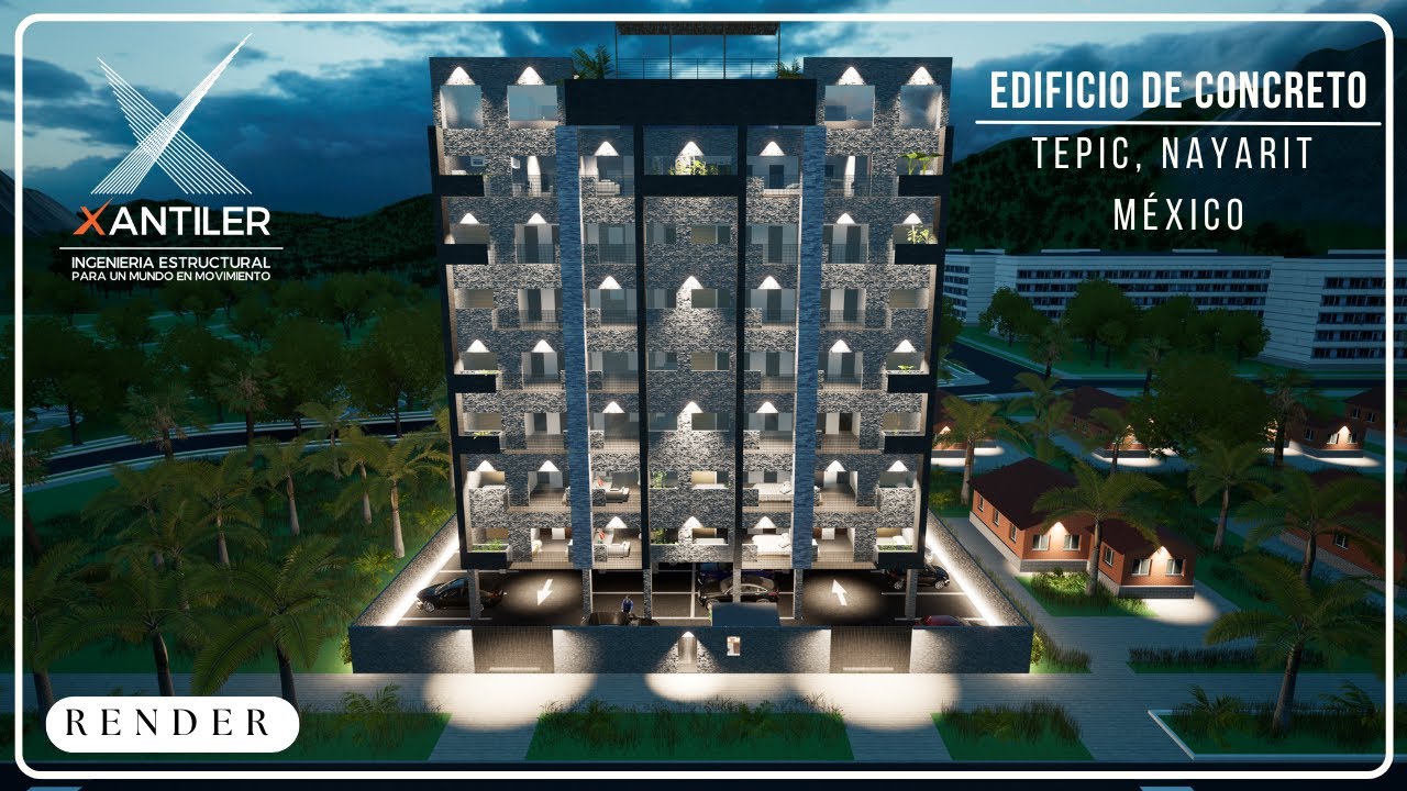 RENDER | RECORRIDO VIRTUAL | EDIFICIO RESIDENCIAL CON ALBERCA | CONCRETO