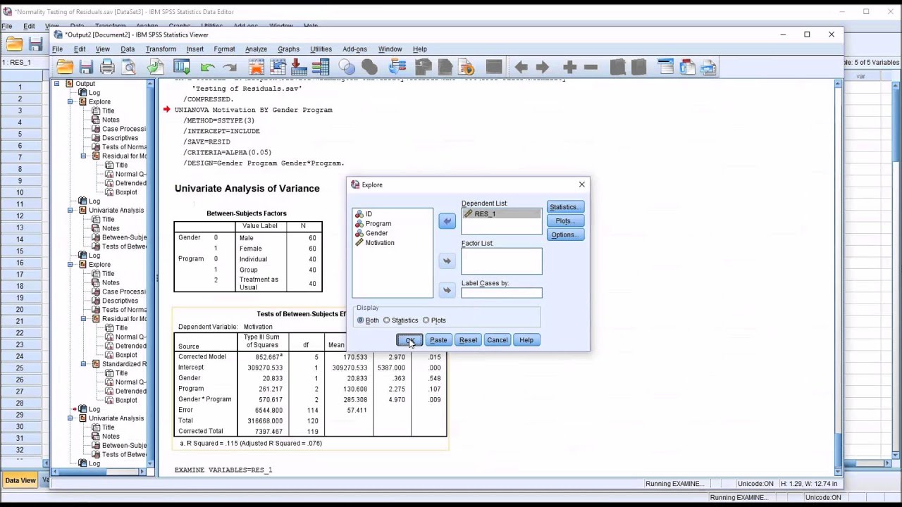 Normality Testing for Residuals in ANOVA using SPSS