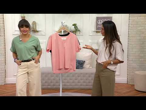 Peace Love World Boheme Sueded Cotton Mixed Media Dolman Tee on QVC