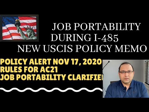Policy Alert - Job Portability AC21 during I-485 - November 17th 2020