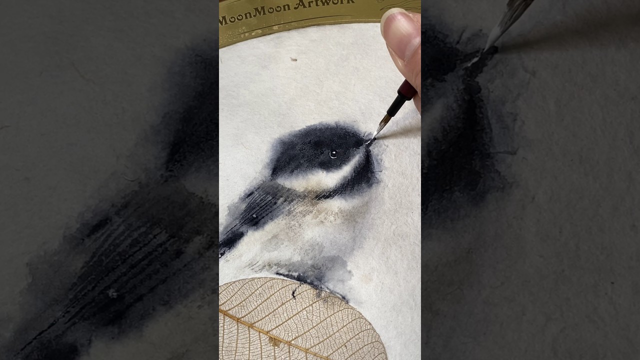 Painting a black-capped chickadee in watercolor on handmade Hanji #watercolortutorial #birdpainting