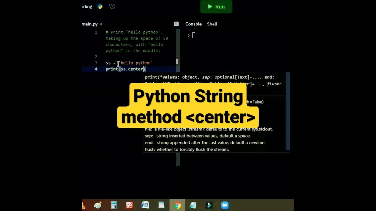 python string method center | python tutorial #shorts #eics #cbseboard