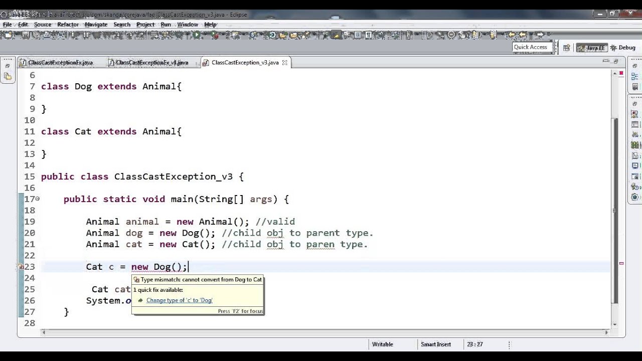 #AnswerThat - ClassCastException in java , exceptions in java