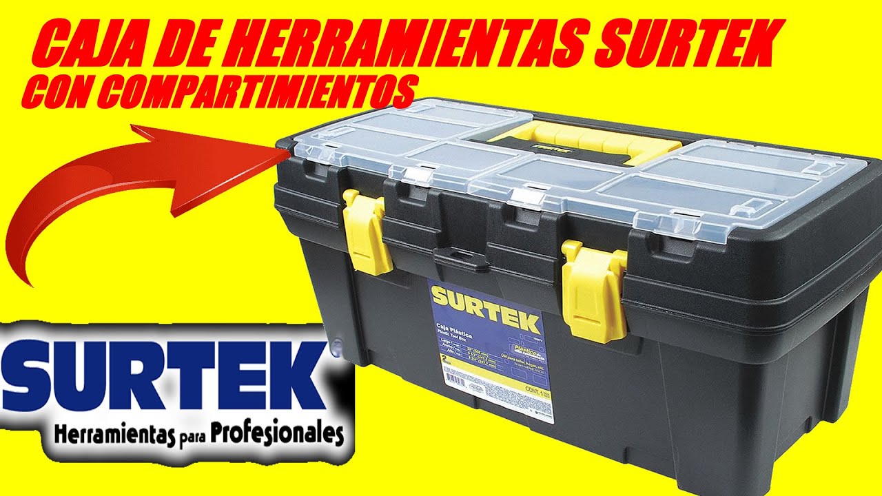 CAJA DE HERRAMIENTAS SURTEK CON COMPARTIMIENTOS.