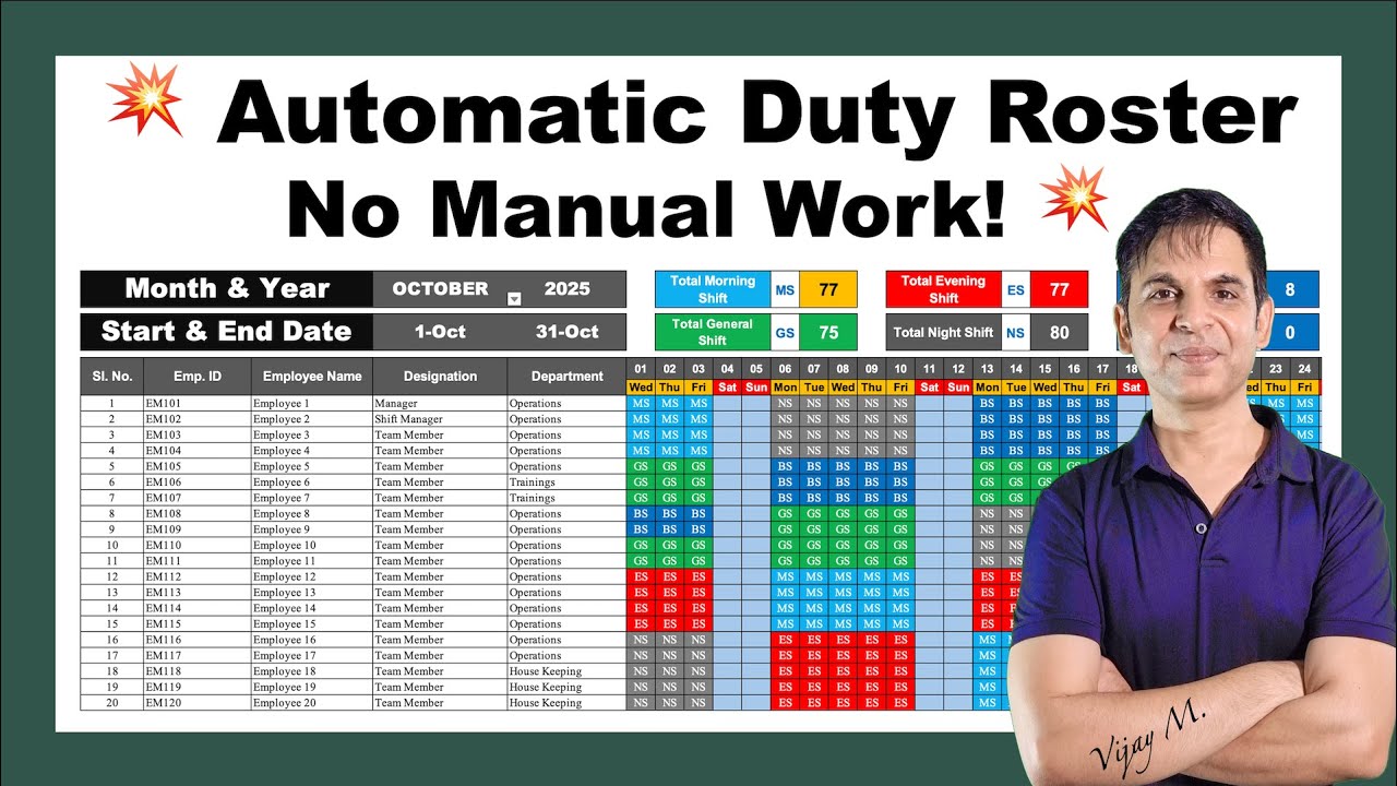 Create a Smart Duty Roster in Excel – 100% Automatic Schedule