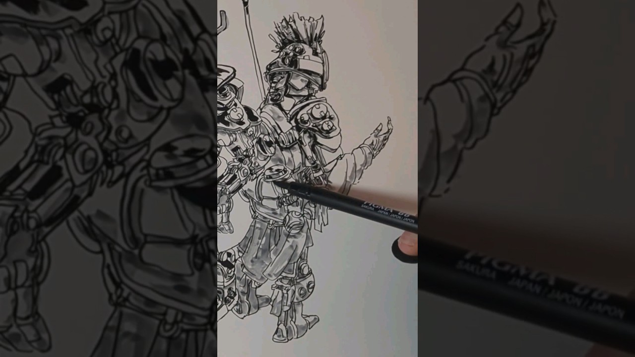 Mech/Robot Drawing with Pen from Imagination