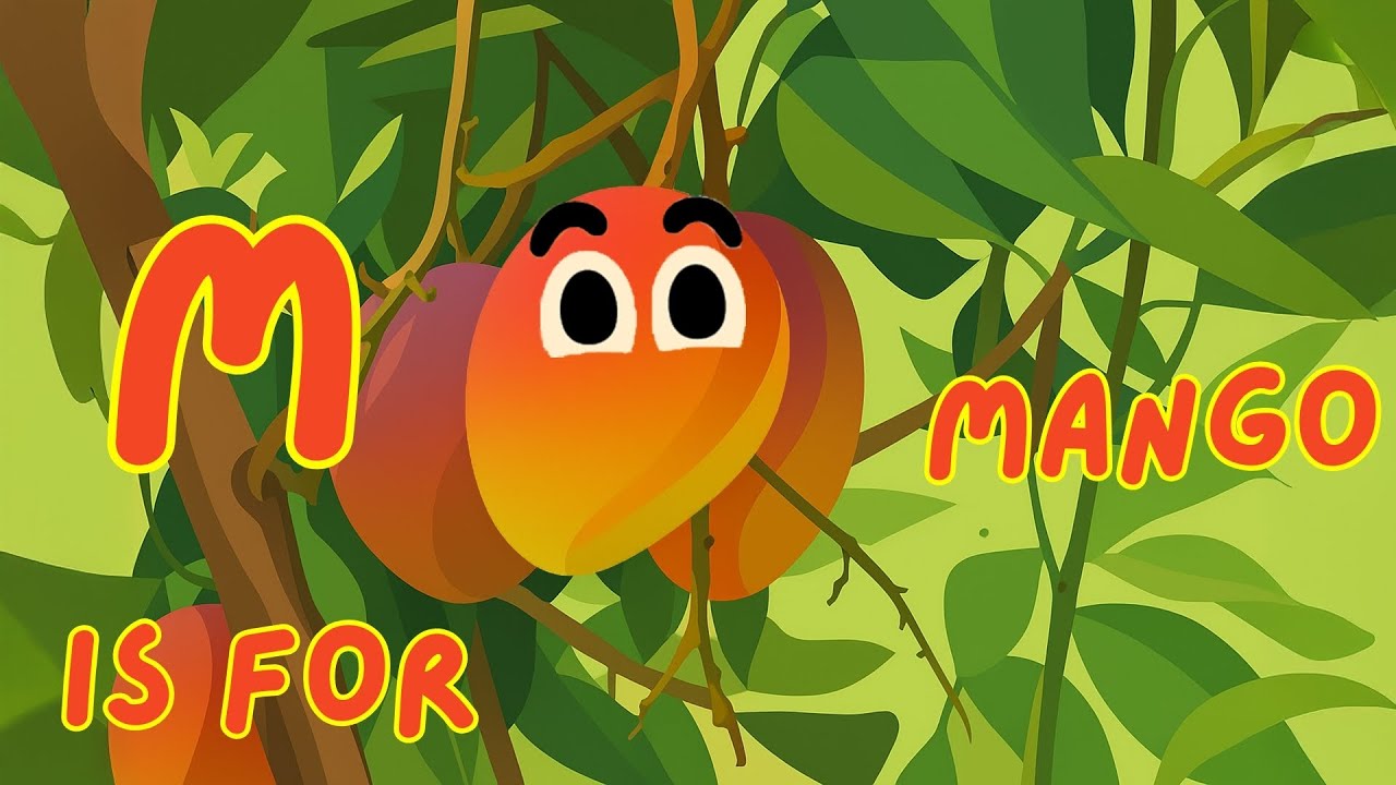 M is for Mango 🥭 | ABC Fruit Songs | Flat design vector art