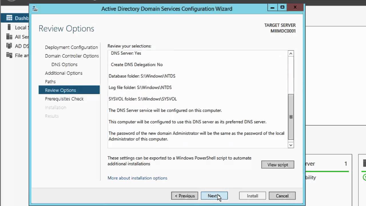 Configuring Active Directory within a Windows 2012 R2 virtual server.