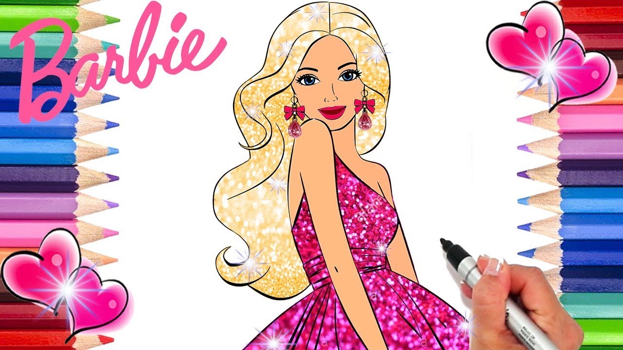 Glitter Barbie Dress Coloring Page | Barbie Coloring Book | Printable Barbie Coloring Page | Rainbow