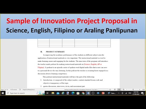 Sample of Innovation Project Proposal in Science, English, Filipino or Araling Panlipunan