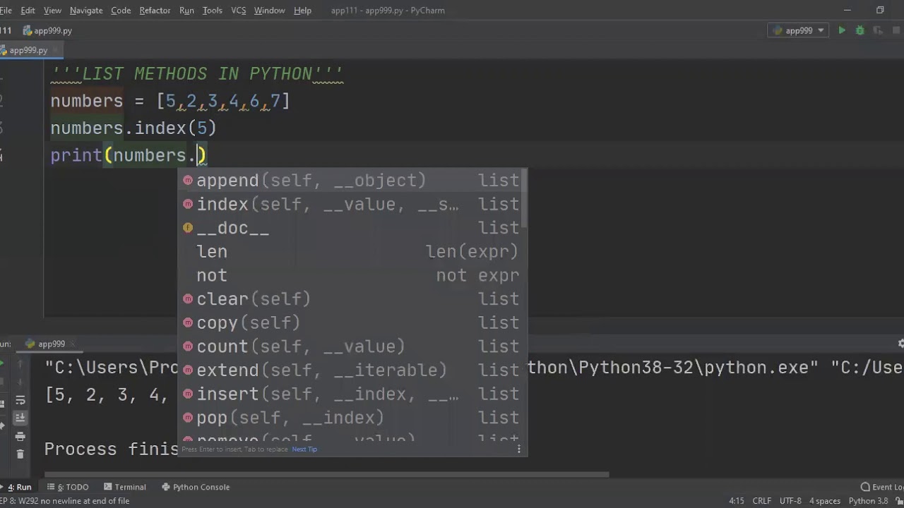 PYCHARM IDE List Methods In Python