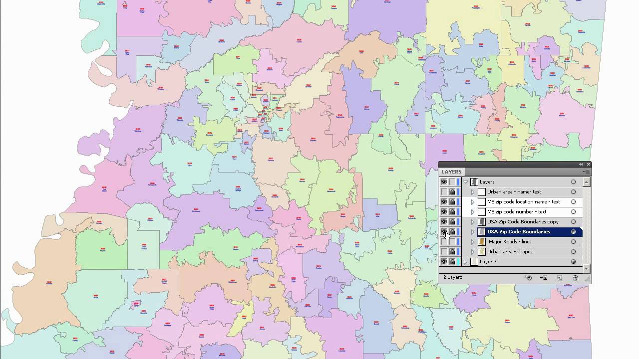 Mississippi zip code map in 3 edition. New maps