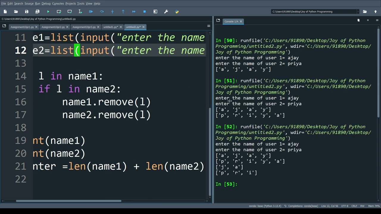 Lesson 24: FLAMES game in python | game of FALAMES using python