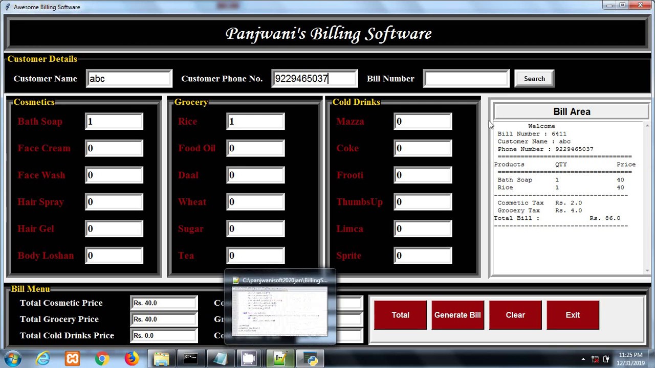 Billing Application Project Python Tkinter with report and ppt | Python Tkinter