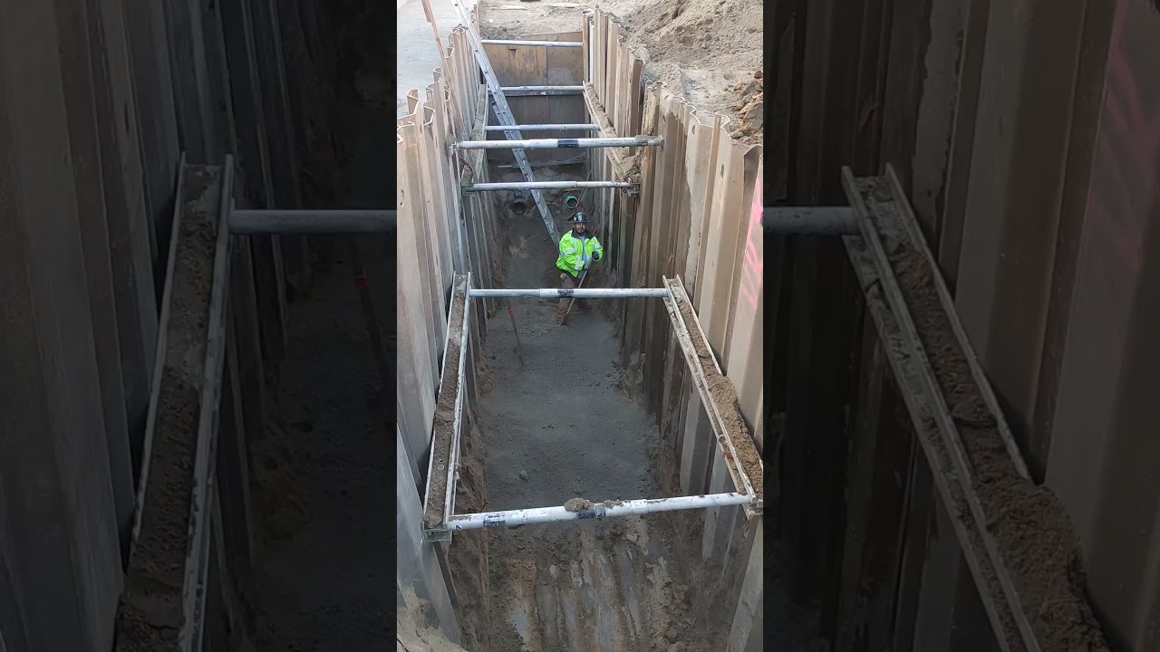 safety 13' dip x 7' wide trench with sheet piles
