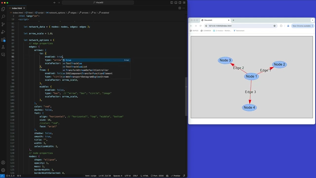 Vis.js Network - nodes, edges, and physics