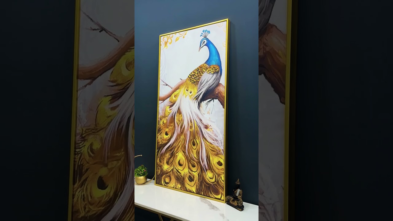Classic Wall Painting of A Golden Feather Peacock
