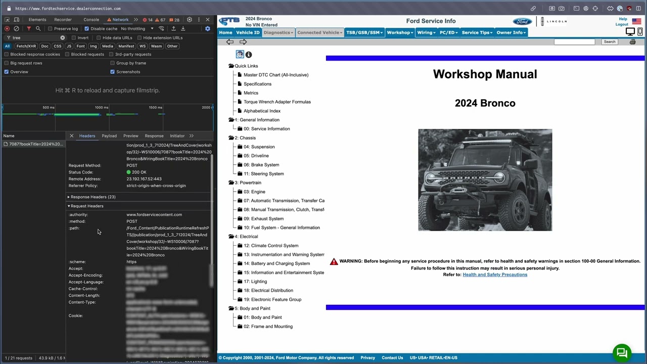 Collecting parameters and cookies to download Ford Workshop and Wiring Manuals