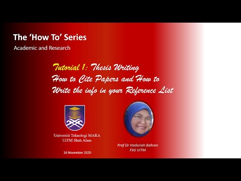 Tutorial 1 Thesis Writing: How to Cite papers and How to write them in your Reference list