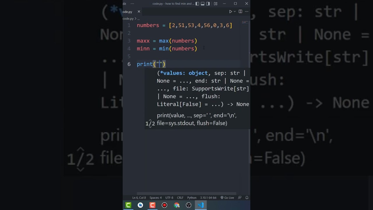 Find Minimum & Maximum Numbers In Python - #Shorts