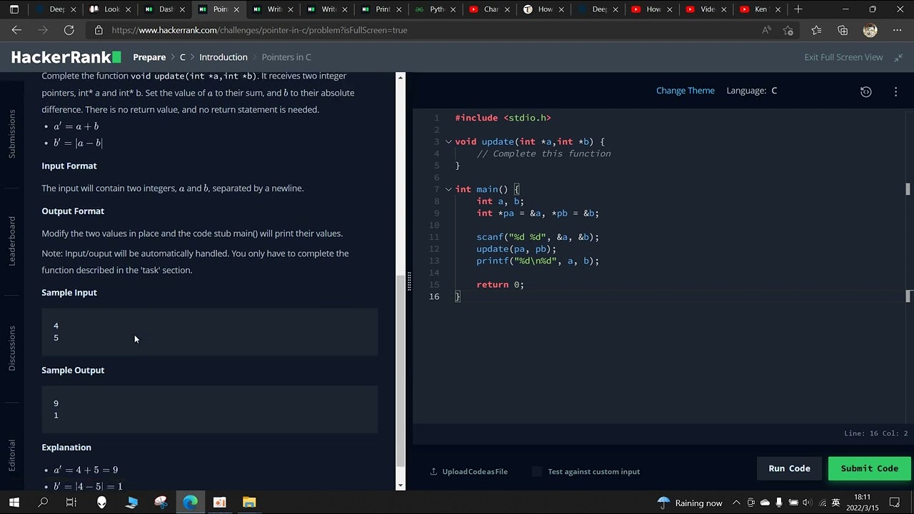 Pointers in C   HackerRank