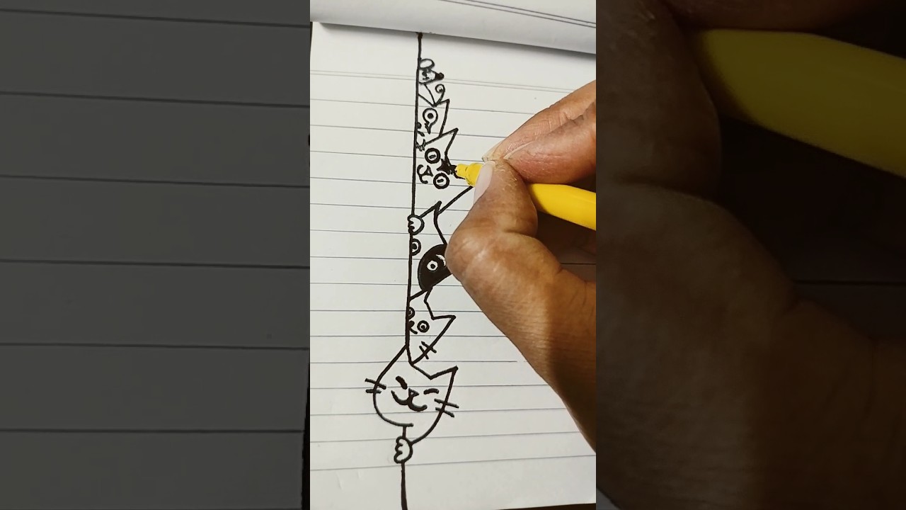 Premium Vector |Cute doodle Cats Hides behind the wall, cartoon drawing #doodle #catcartoon #shorts