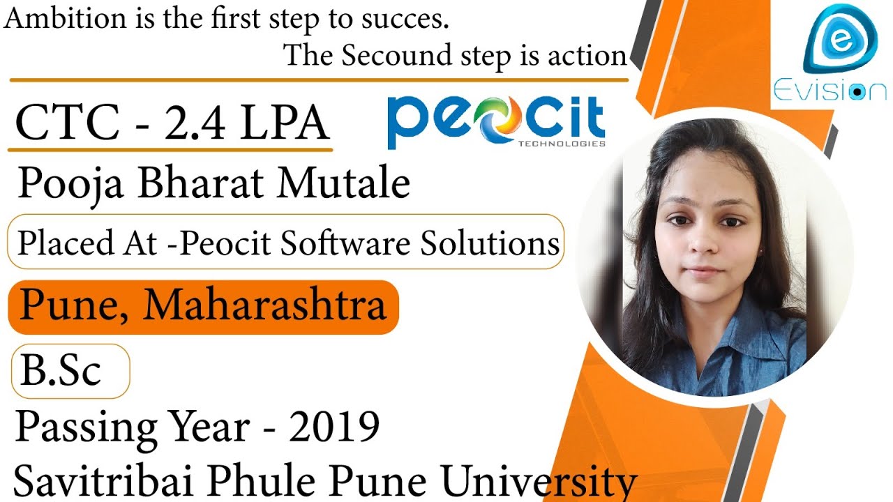 Congrats, Pooja | Selected in Peocit Software Solutions | 2.4 LPA |COMPUTERS SCIENCE, PoY 2019| Pune