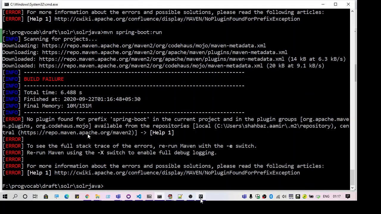 No plugin found for prefix 'spring-boot'
