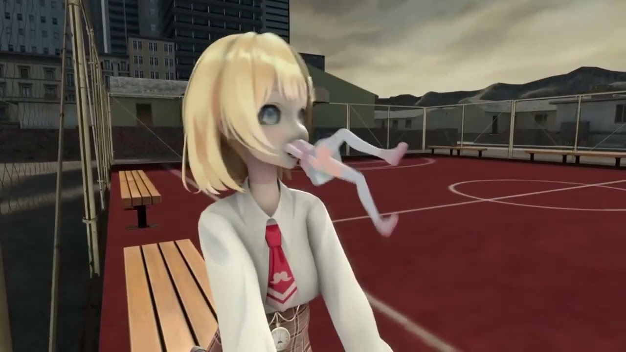 Vore anime giantess blonde swallows the little witch. 