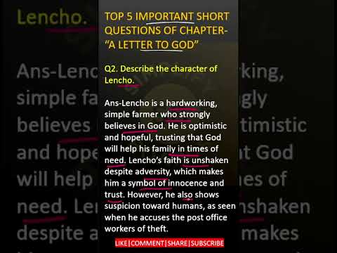 Q. Describe the character of Lencho. | Important Question and Answers | Class 10 English | CBSE2025