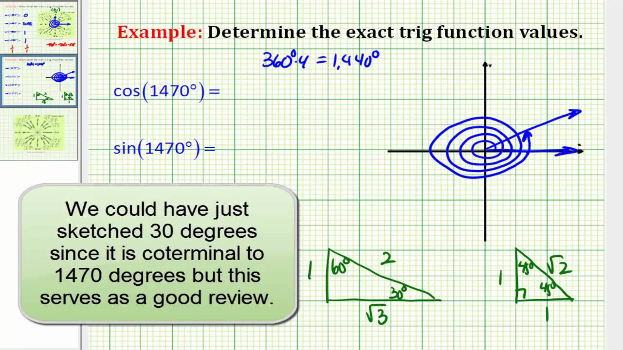 Examples:  Determine Trig Function Values Using Reference Triangles