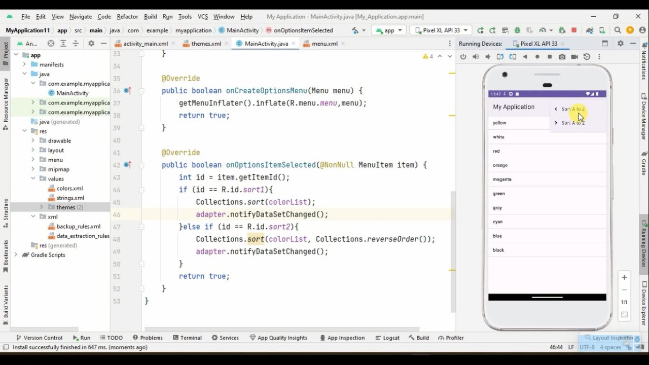 Sort String Array in Android Studio with java