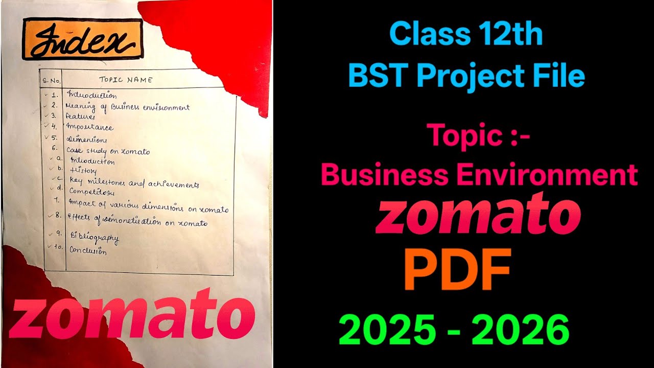 Business Environment of Zomato | Class 12 BST Project File 2025-26 with PDF | Full Project File 