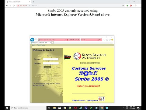 Access/Login KRA Simba Tradex System in windows 10 internet explorer bypass v5.0 & above screen