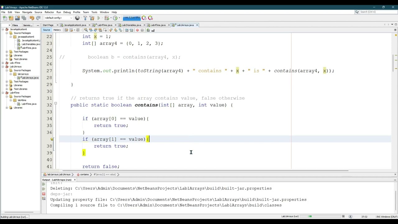 CS 161 - Java Array Lab: Contains Method