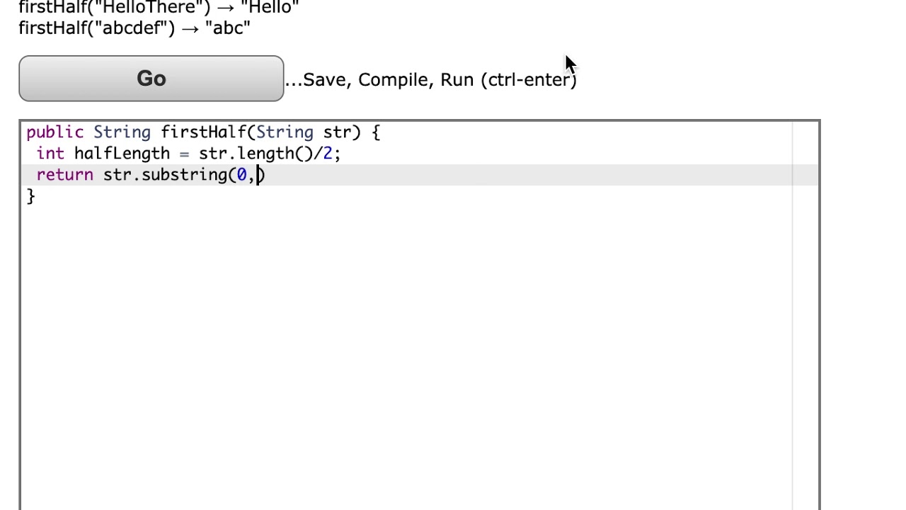 Java: CodingBat– String-1– firstHalf